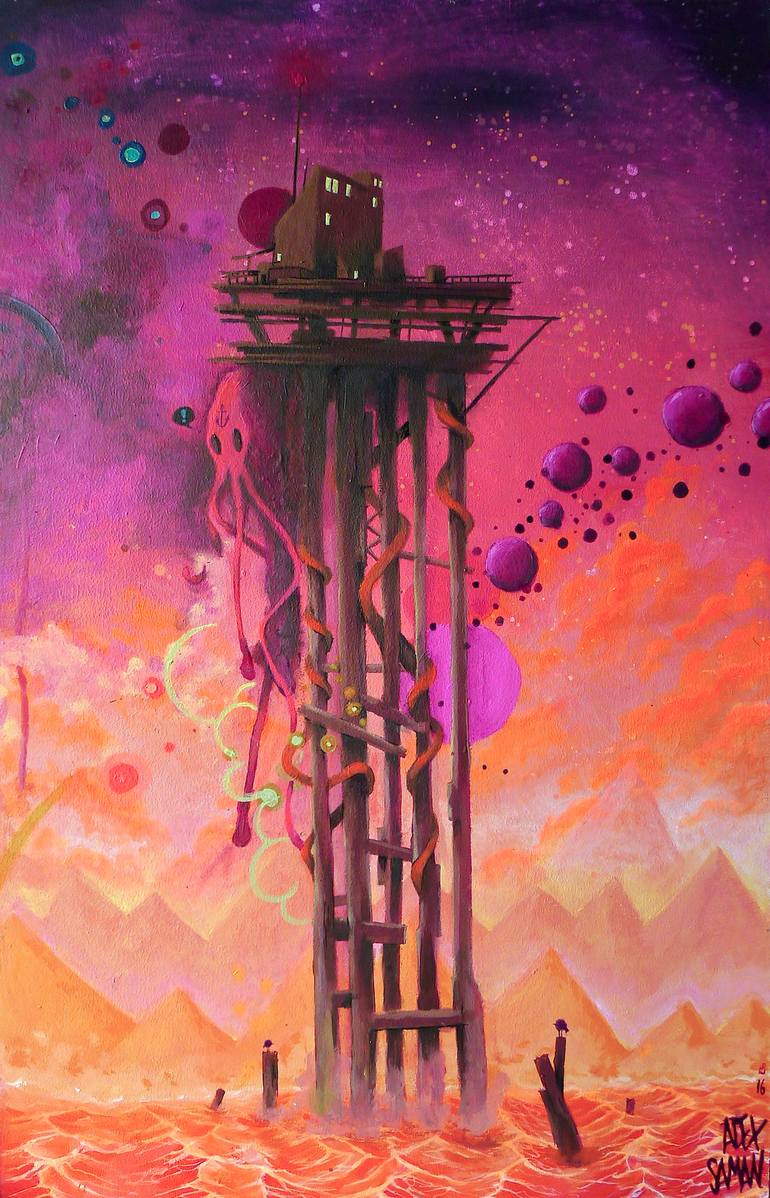 The platform Painting by Alex Saman | Saatchi Art