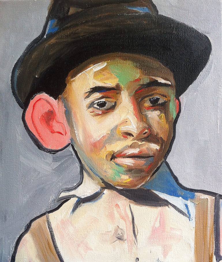 Zabo - Boy with pink ear Painting by Max Zabrodskiy | Saatchi Art