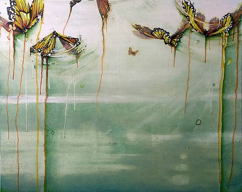 Drip Dry, Monarch Butterflies Painting by Mel Sarbey | Saatchi Art