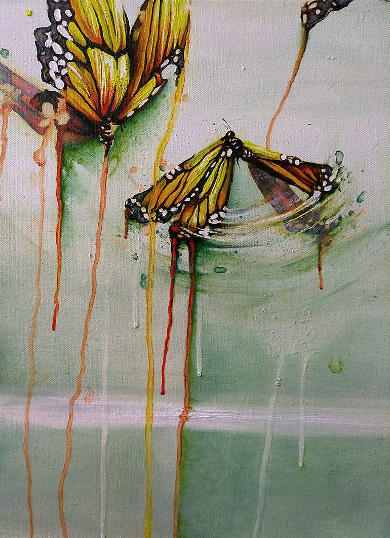Drip Dry, Monarch Butterflies Painting by Mel Sarbey | Saatchi Art