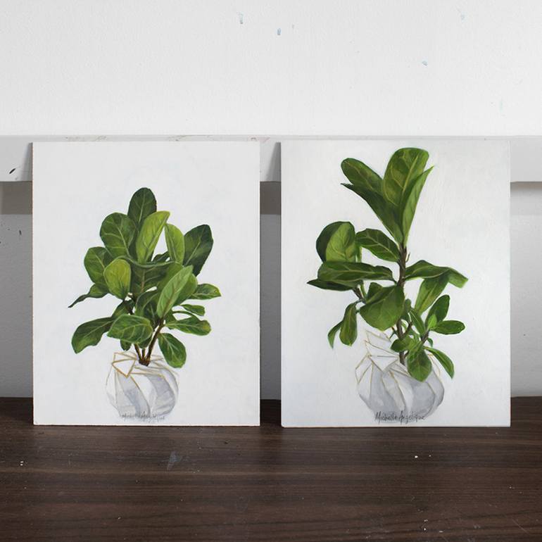 Diptych: Dwarf fiddle leaf figs (Ficus Lyrata Bambino) Painting by ...