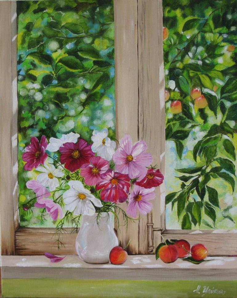 Cosmos Flowers Still Life Oil Painting Painting by Natalia Shaykina ...