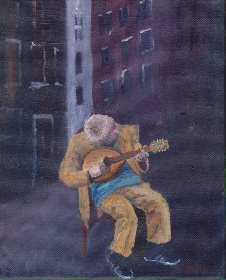 Elderly Man Busking in the Streets of Rome Wearing Adidas Painting by ...