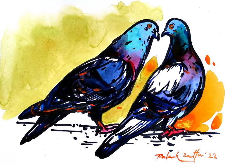 Pigeon Bird 2 Painting by Palash Datta | Saatchi Art