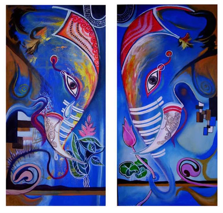 Elephant Series Painting by Ashok Kumar Nandy | Saatchi Art