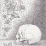 Ephemeral Skull and Flowers Drawing by Robert Gibbs | Saatchi Art