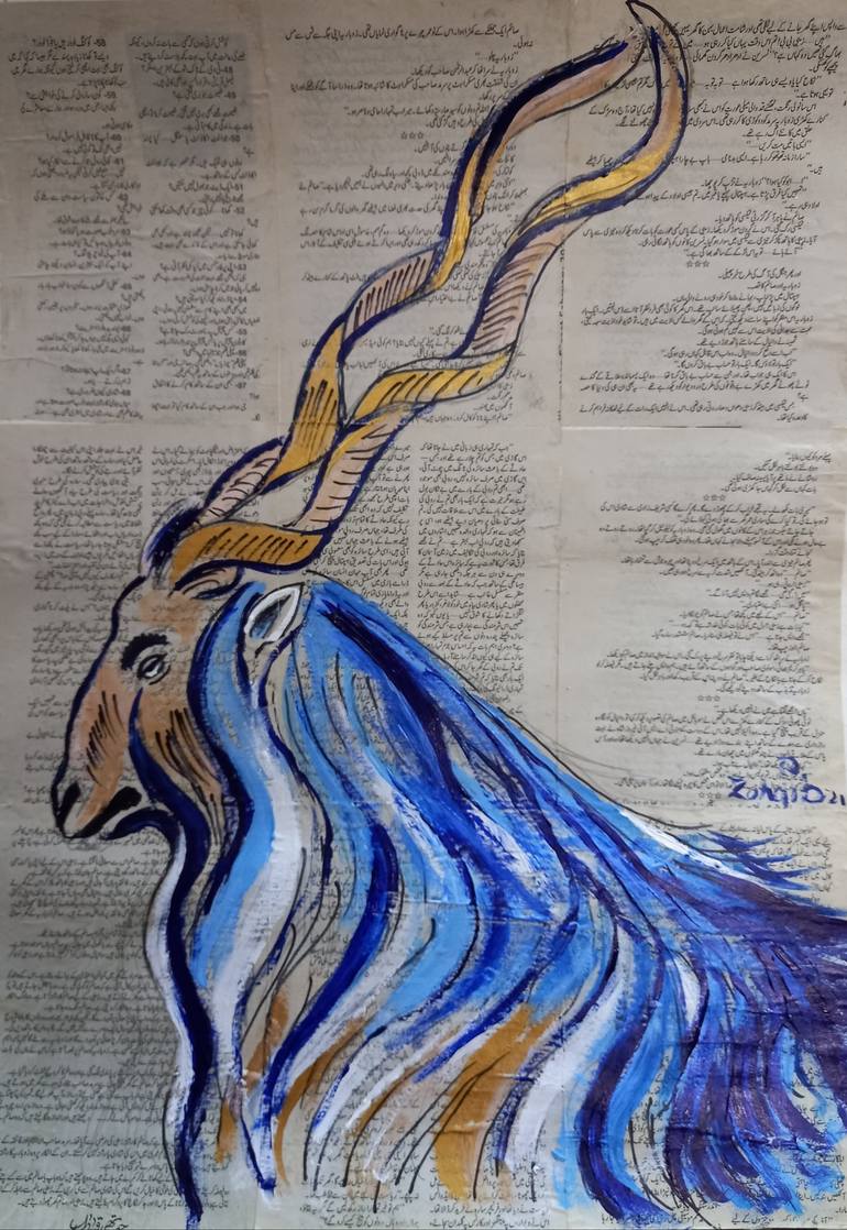 Golden Horn Markhor Painting by zohaib ahmed | Saatchi Art