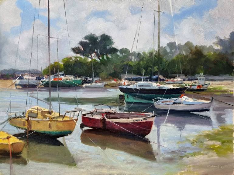 Boats at Batz Island Painting by Pascal Giroud | Saatchi Art