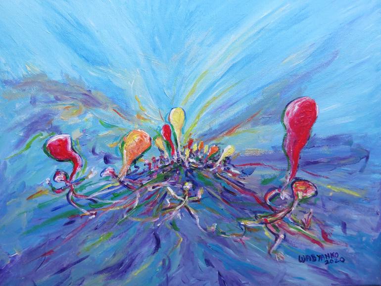 Abstract Balloons Blue Painting by Artist Wabyanko | Saatchi Art