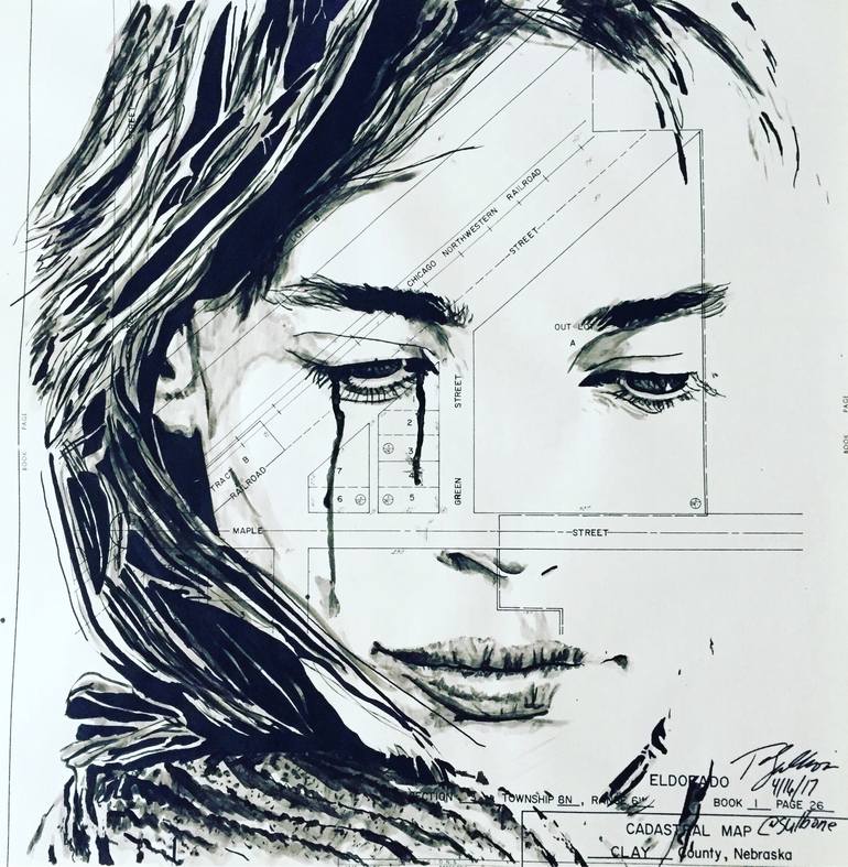 Goodbye on Map Drawing by Tom Sullivan | Saatchi Art