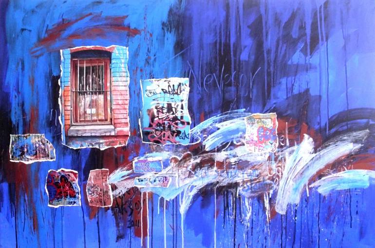 Window on the Blue Wall Collage by Neveser Aksoy | Saatchi Art