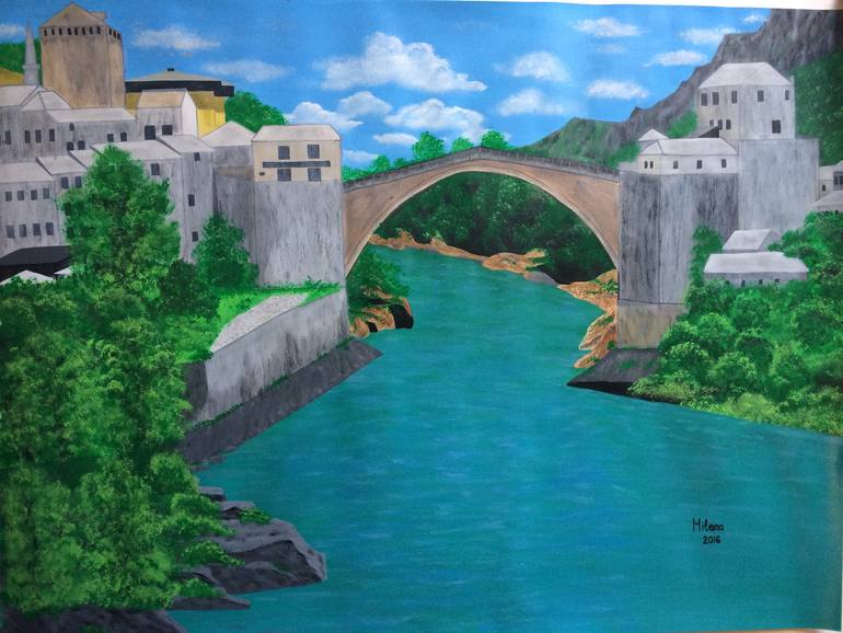 Bridge in Mostar Painting by Milena . | Saatchi Art