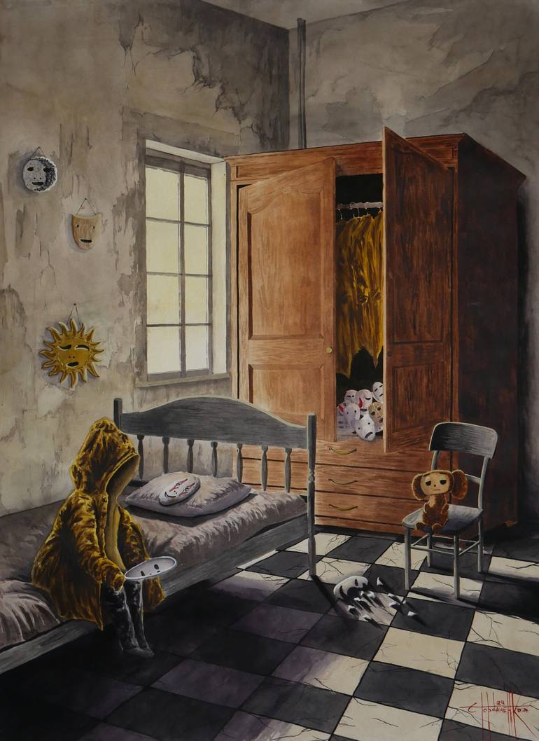 Another day, another mask Painting by Eugene Gorbachenko | Saatchi Art