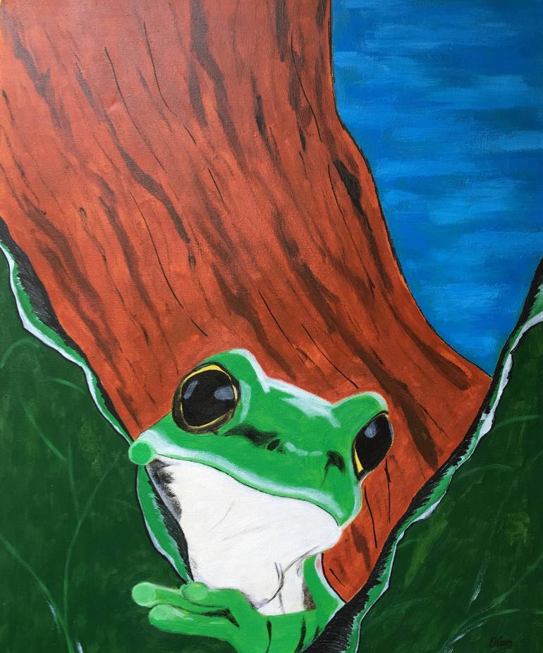 curious tree frog Painting by Olaf Andriessen | Saatchi Art