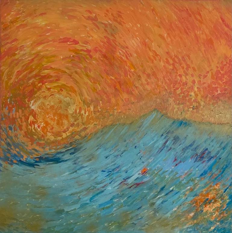 Ocean wave in sunset Painting by Jan Lucker | Saatchi Art