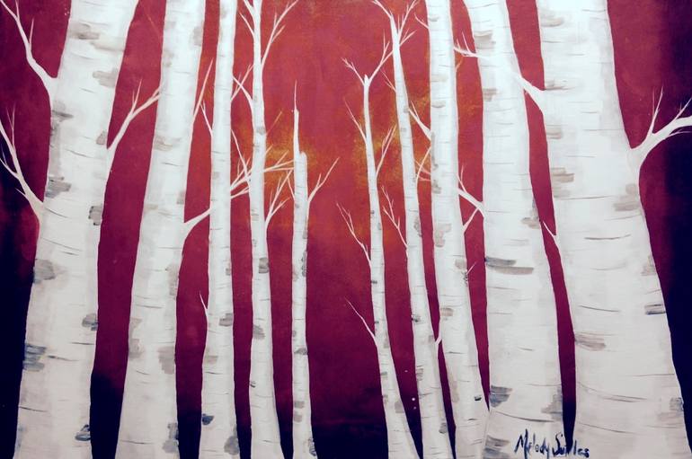 Red Birch Trees Painting by Melody Suttles | Saatchi Art