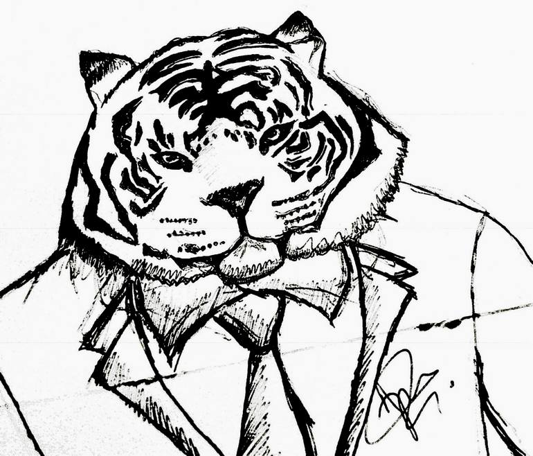 Tied Tiger Drawing by Jamal Magination | Saatchi Art