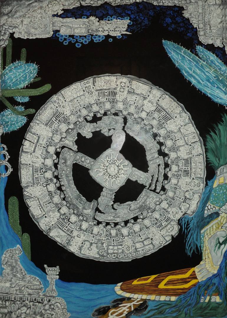 The aztec wheel Painting by Alin Eduard Botez | Saatchi Art