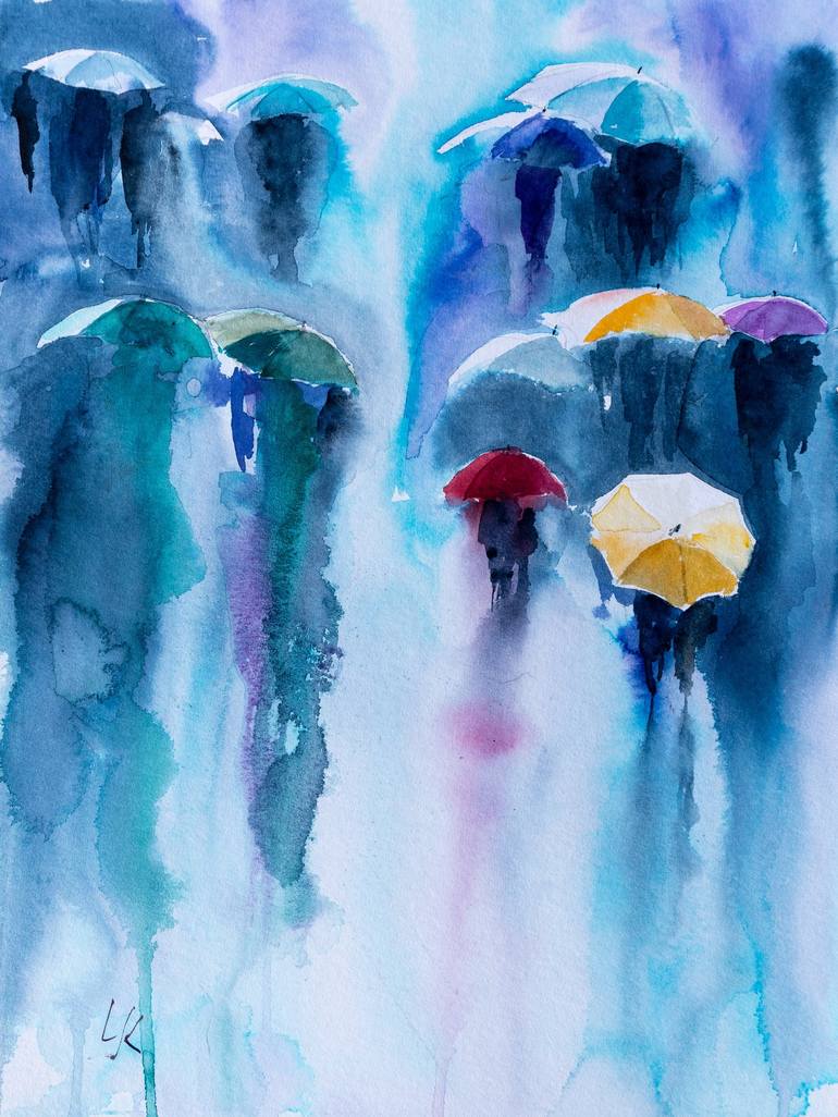 Rainy street Painting by Yuriy Kraft | Saatchi Art