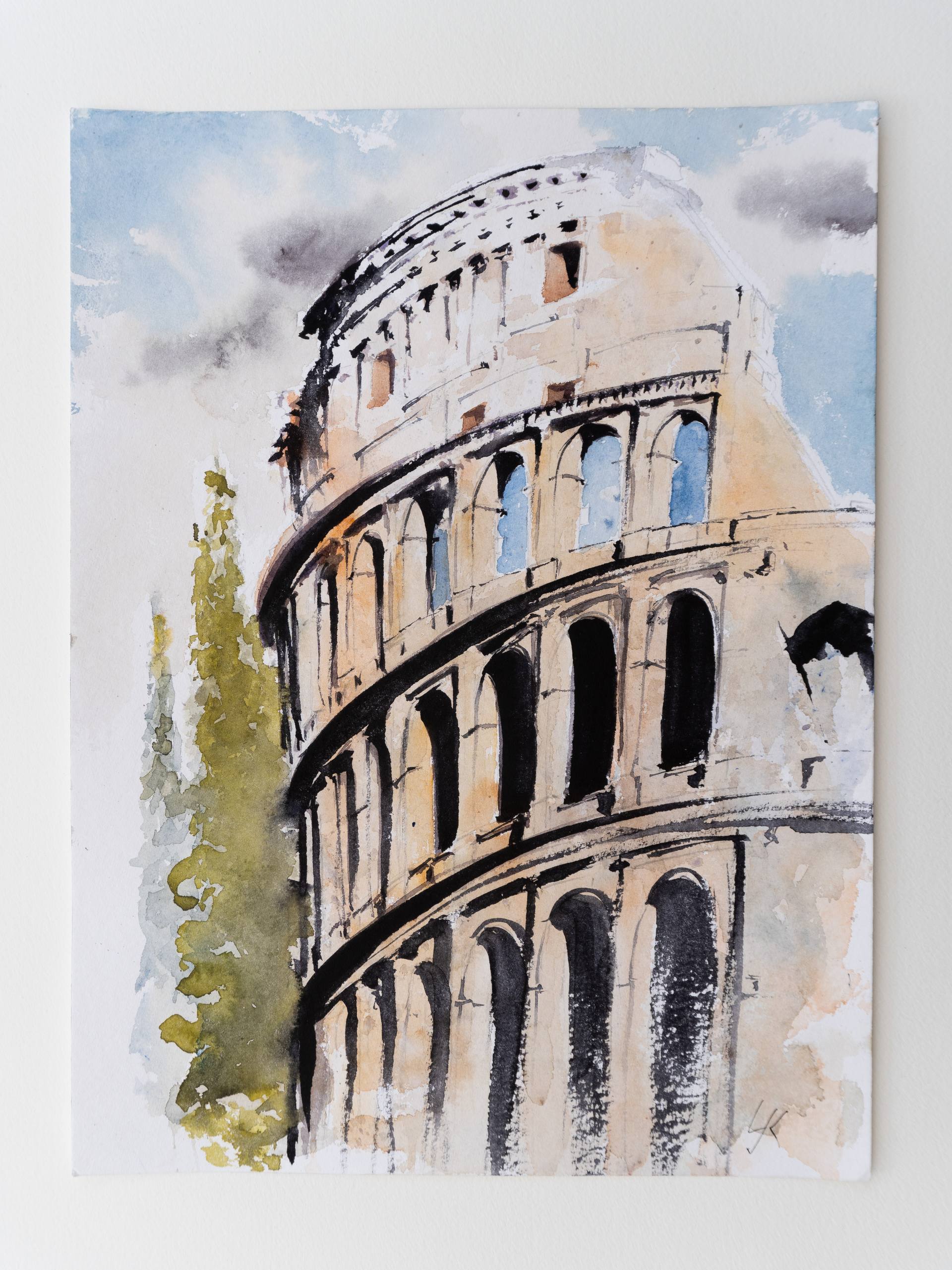 Colosseum Watercolor Painting