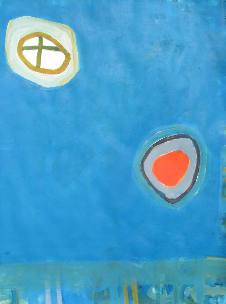 Red and Gray circle in Thalo Blue Painting by Cliona Gunter | Saatchi Art