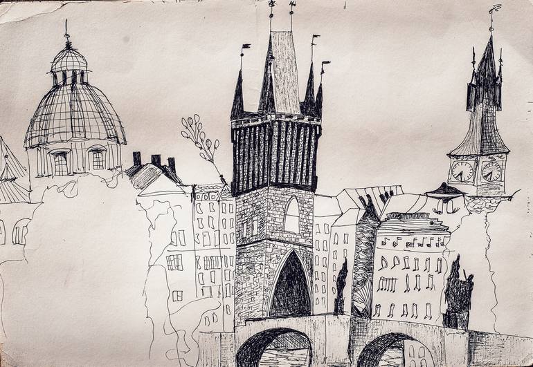 Charle's Bridge Prague Drawing by Kathrina Potter | Saatchi Art
