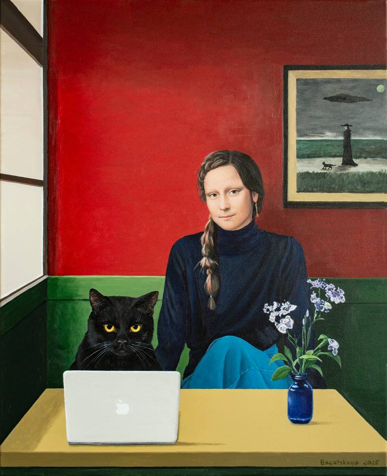 The Cat Read the Emails First Painting by Nataliya Bagatskaya | Saatchi Art