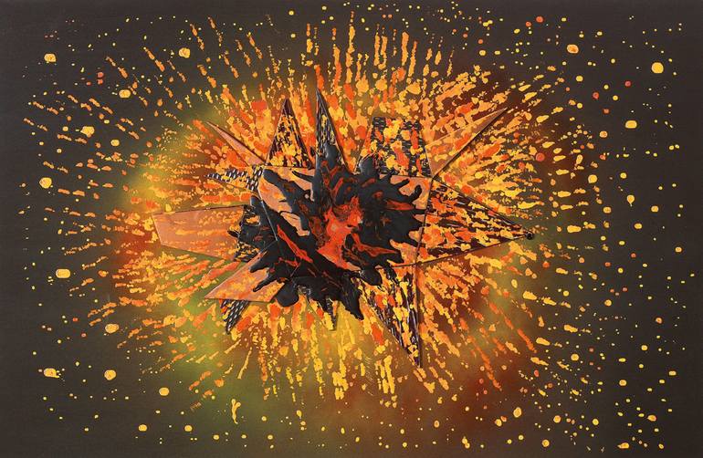 Asteroid Explosion, enamel and collage on masonite Painting by Antonio ...