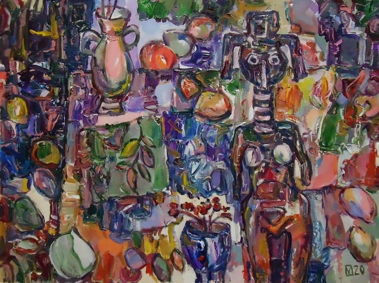 still life 449 / with african sculpture / Painting by Vale Ovchinnikov ...