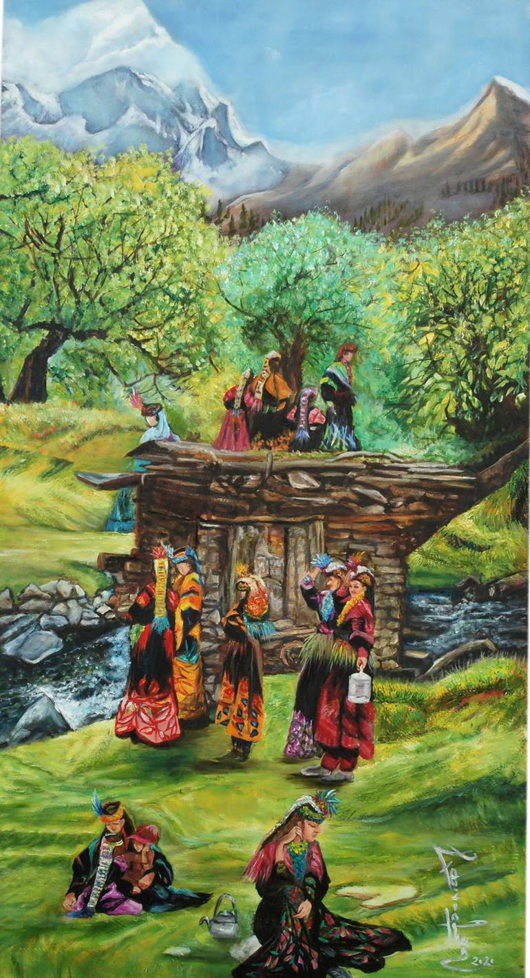 Kalash Valley Painting by Fauzia Khan | Saatchi Art