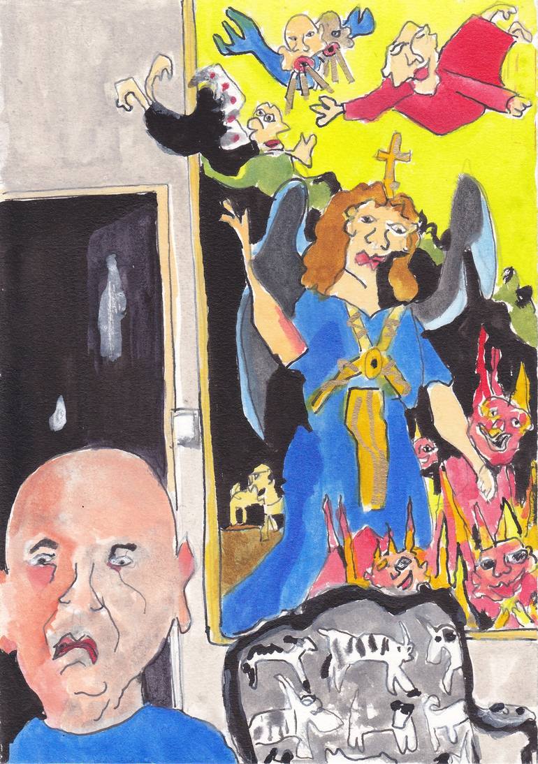 Self portrait in front of Saint-Michel visiting the purgatory Drawing ...