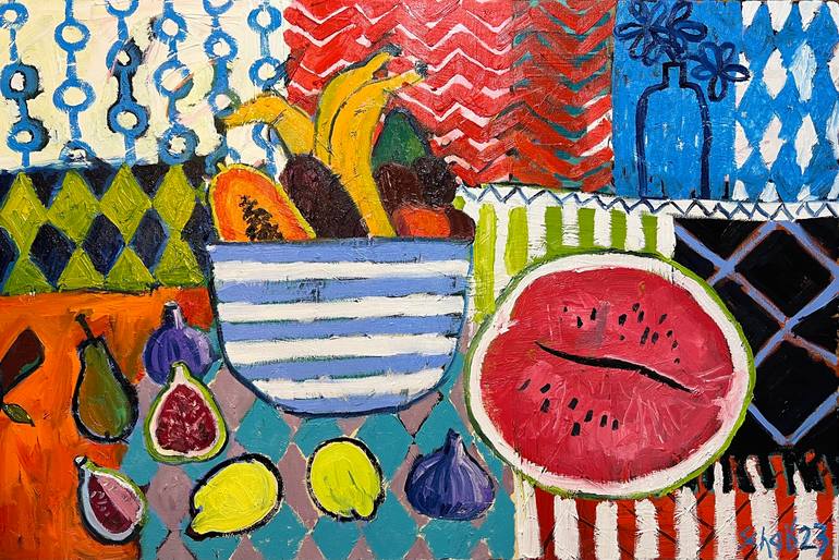 Still life with watermelon Painting by David Schab | Saatchi Art