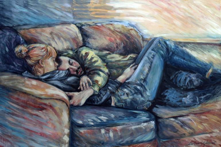 Sarah and Jonah Napping Painting by Lisa Glickman | Saatchi Art