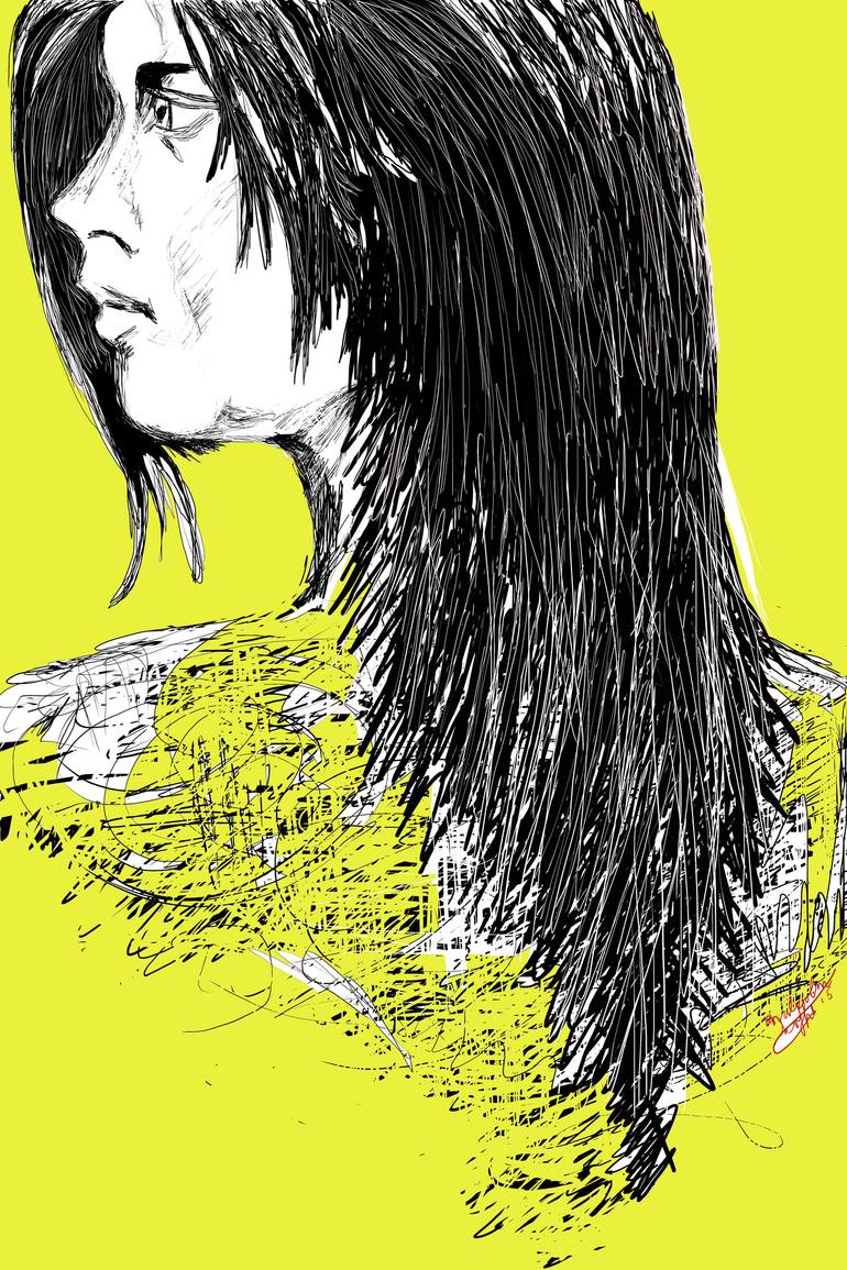 THE WOMAN IN YELLOW Drawing by malcolm koffy | Saatchi Art