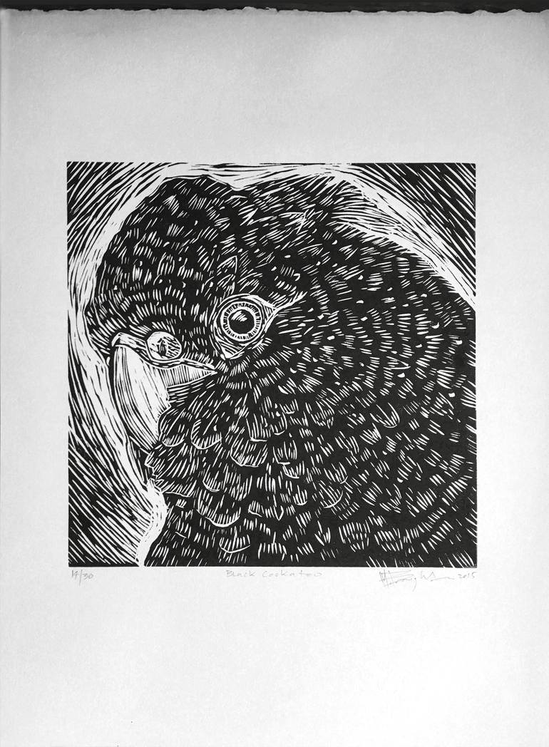 Black Cockatoo linocut Print Printmaking by Matthew Broughton | Saatchi Art