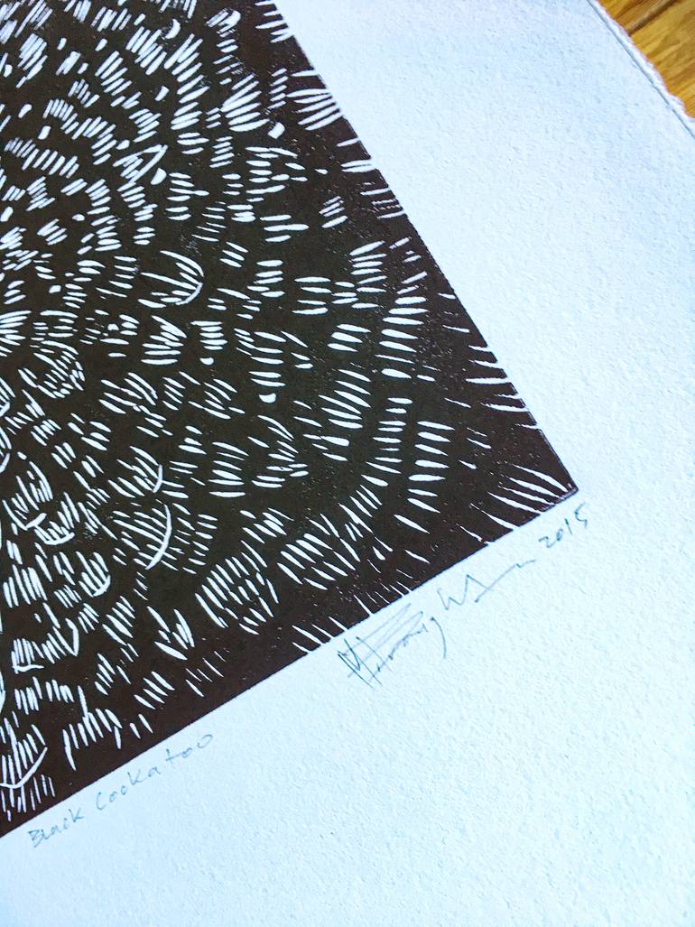 Black Cockatoo linocut Print Printmaking by Matthew Broughton | Saatchi Art