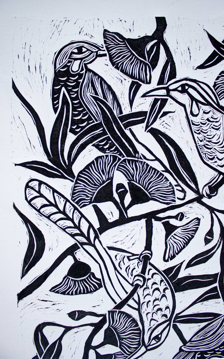 AUSTRALIAN WATTLE BIRDS AND GUM NUT FLOWERS - Limited Edition of 20 ...