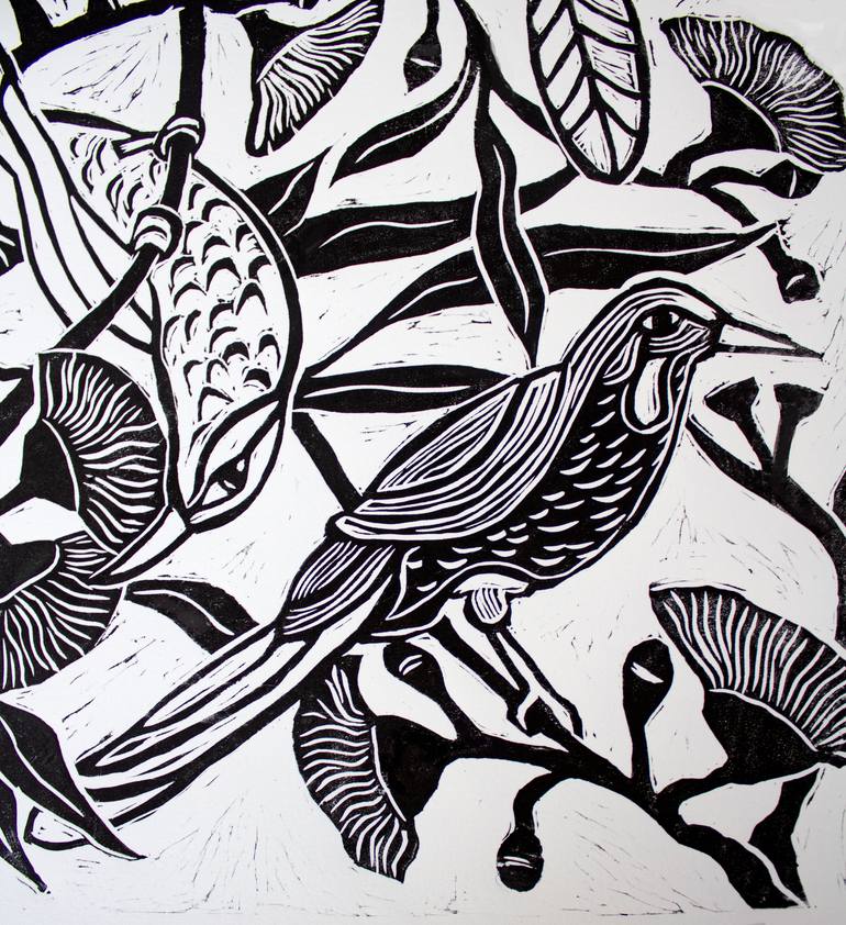 AUSTRALIAN WATTLE BIRDS AND GUM NUT FLOWERS - Limited Edition of 20 ...