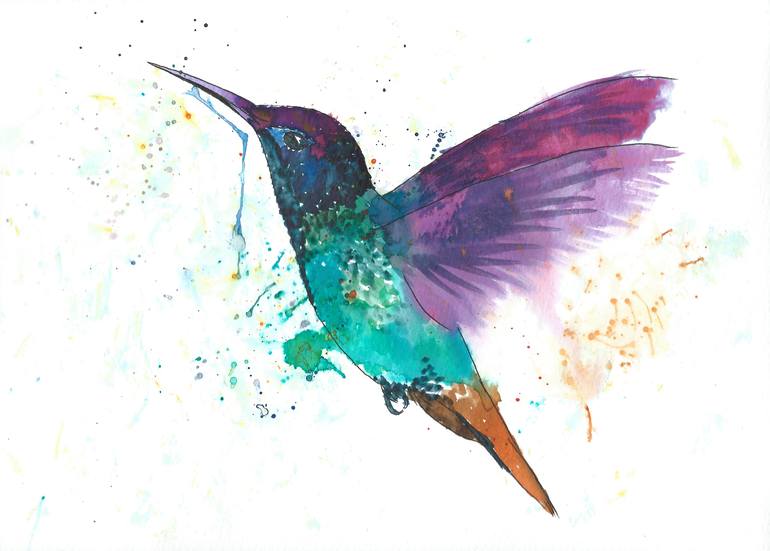 hummingbird in flight Painting by Ian Morgan | Saatchi Art