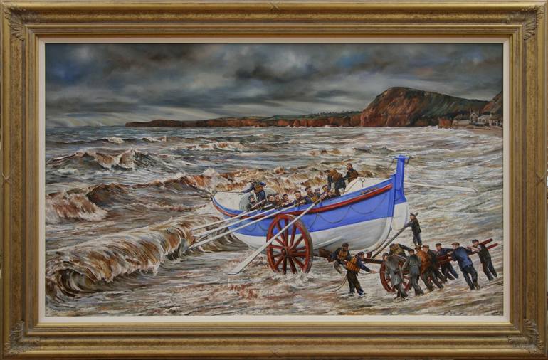 LAUNCHING THE LIFEBOAT, SIDMOUTH 31st DECEMBER 1872 Painting by Peter ...