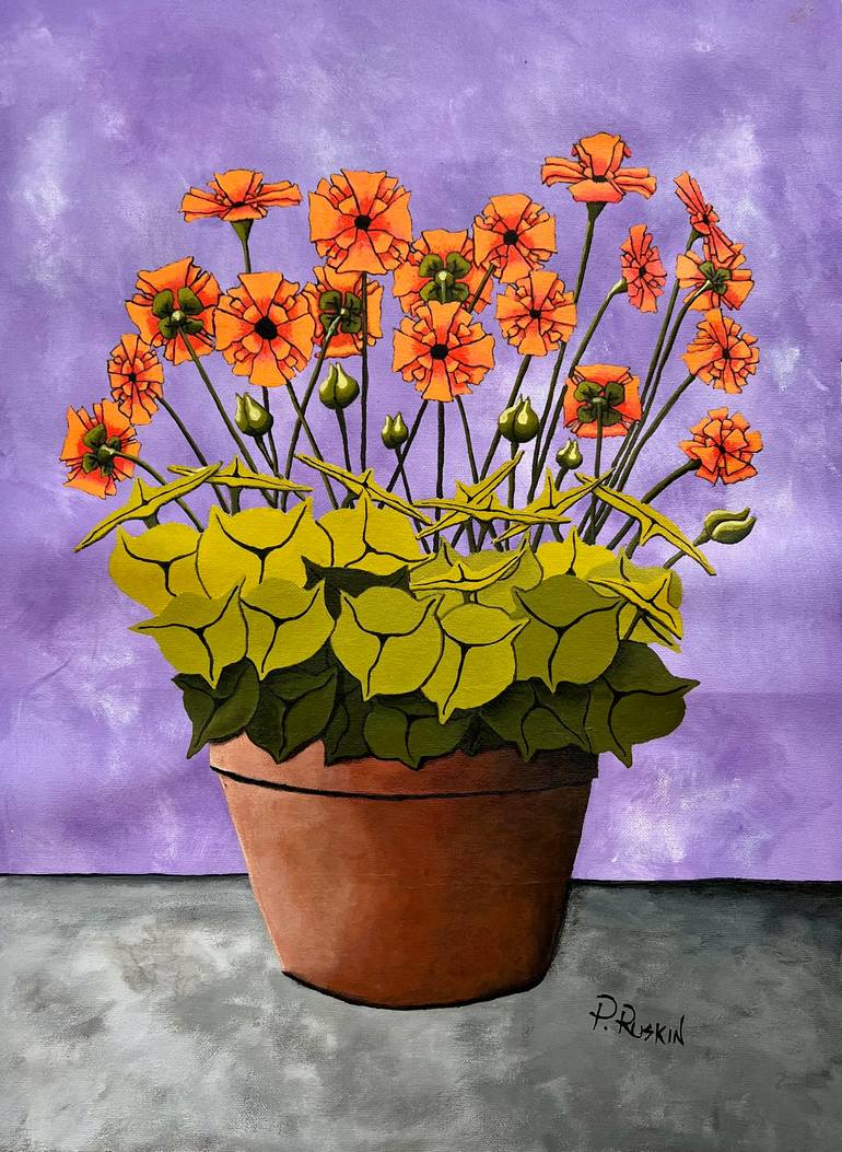 Orange Flowers in Summer Painting by Paul Ruskin | Saatchi Art