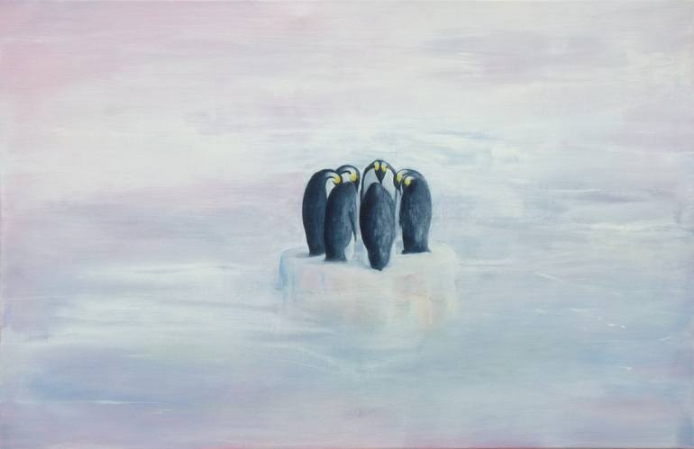 Circle of Monk Penguins Painting by Magali Batte Gauthier | Saatchi Art