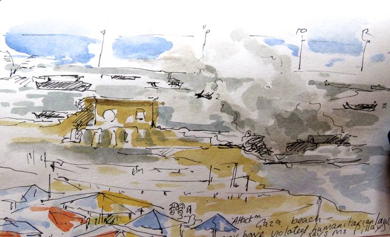 Attack on Gaza Beach - Drawing by Sarah L Goy | Saatchi Art