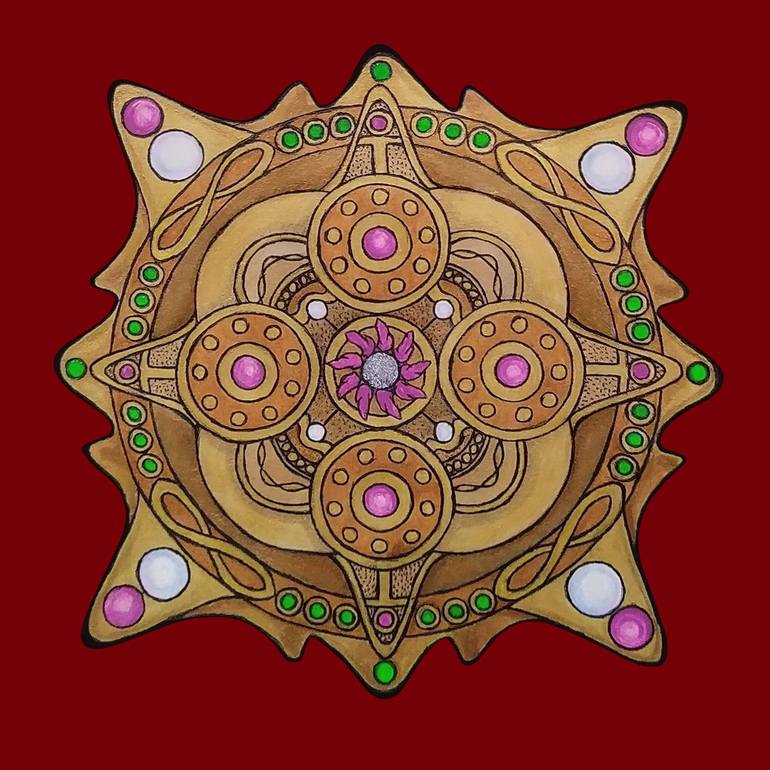 Wealth mandala, dark red background. Print on canvas. Painting by ...