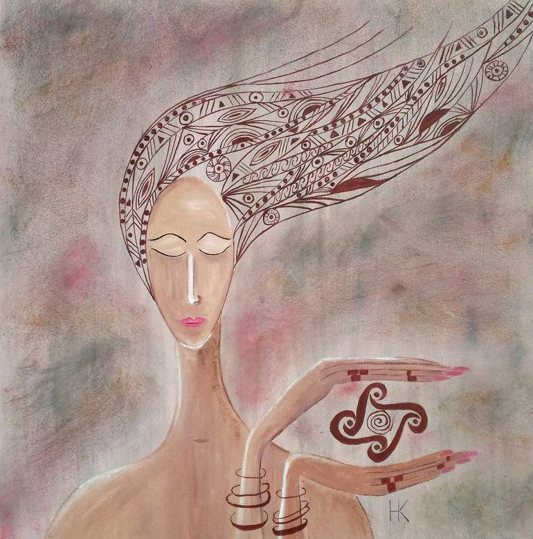 female abstract portrait with ornament original oil artwork woman ...