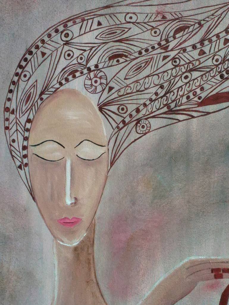 female abstract portrait with ornament original oil artwork woman ...