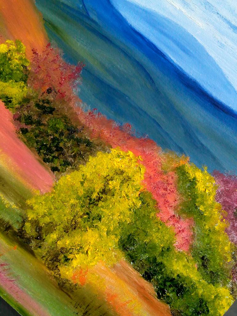 autumn mountain landscape original oil artwork Red autumn in the blue ...