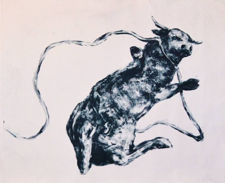 Blue Bull Study - SOLD Printmaking by Katherine Corpe | Saatchi Art