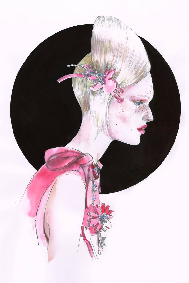 Prada Pink Girl. Drawing by Diana Kuksa | Saatchi Art