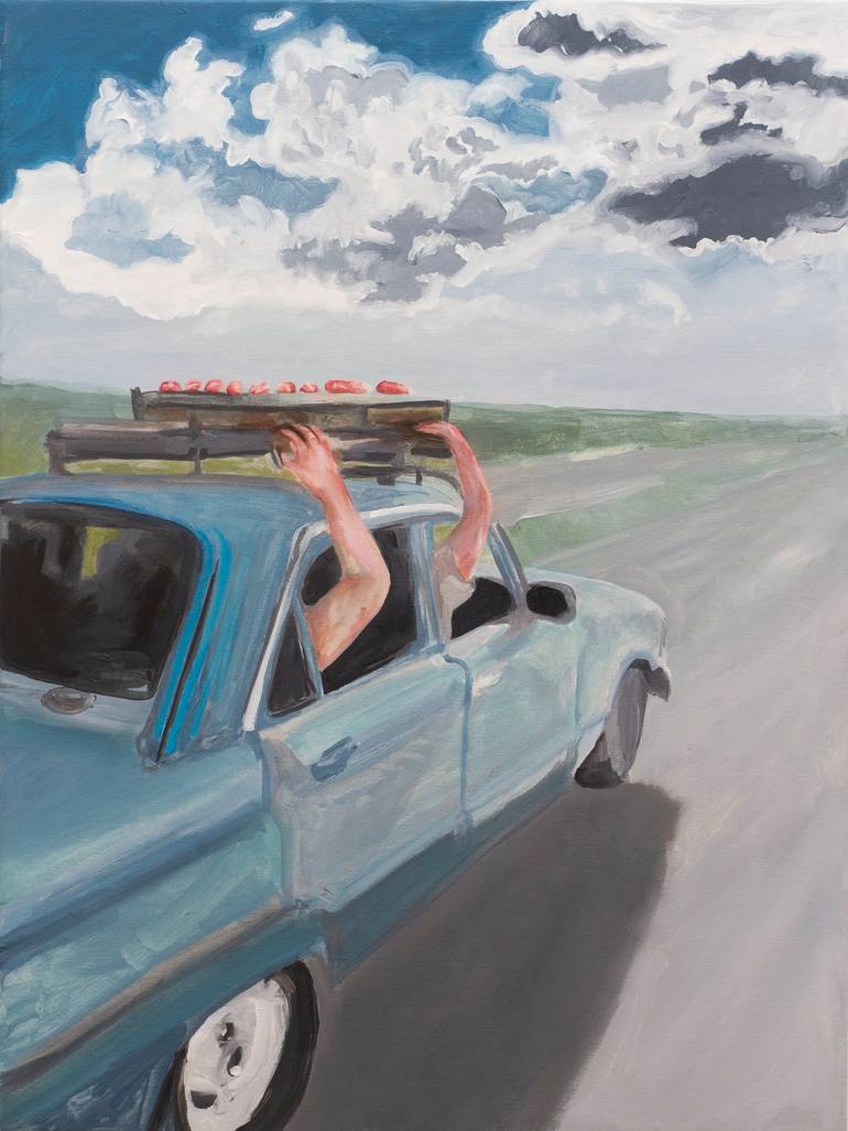 Llegaron haciendo un asado en el techo Painting by Lucia Harari ...